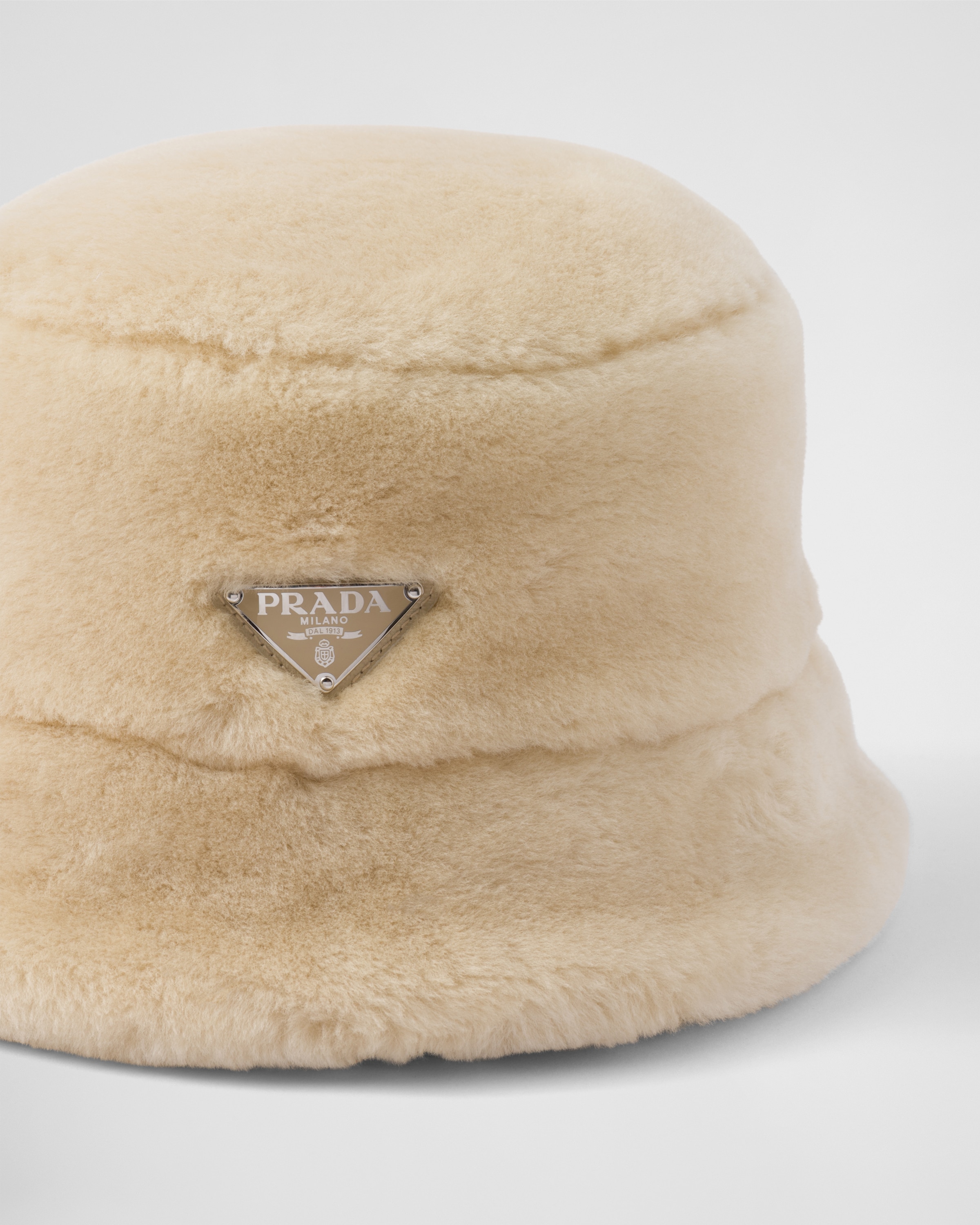 Prada Shearling Bucket Hat - White | Editorialist display picture 1