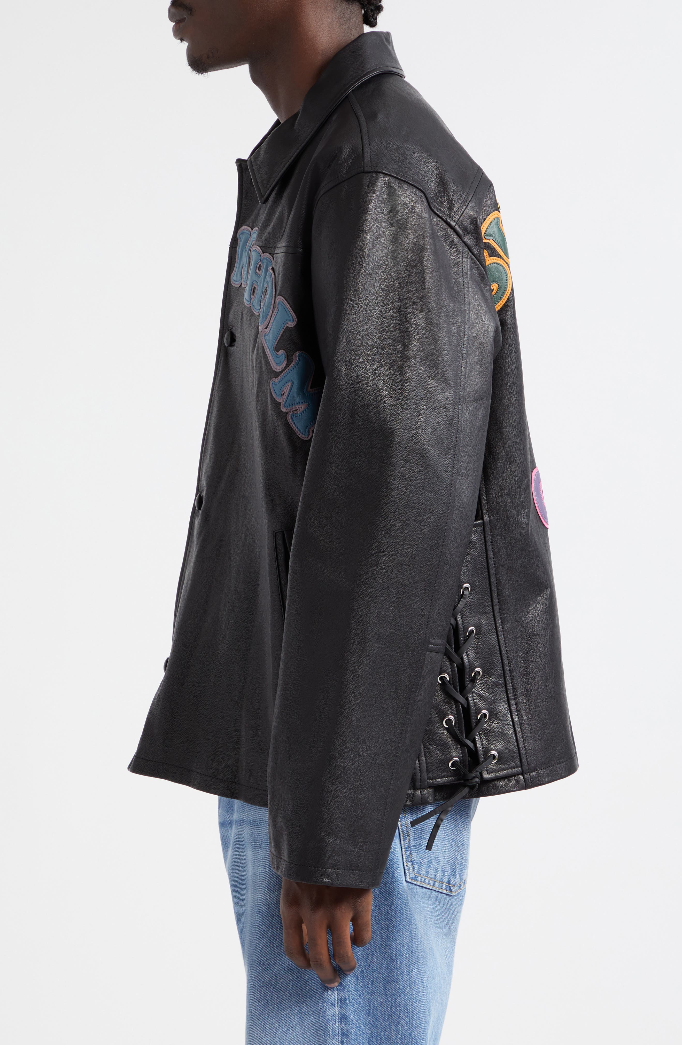 Stockholm Surfboard Club Patchwork Logo Leather Coach'S Jacket In