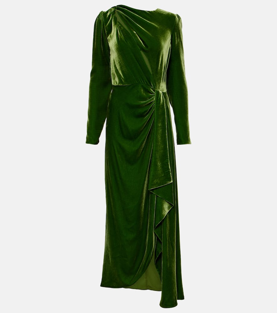 Costarellos Varisa Draped Velvet Maxi Dress In Green - 30% Off | Editorialist Costarellos Varisa Draped Velvet Maxi Dress In Green - 30% Off | Editorialist