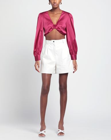 VICOLO VICOLO Satin Deep Plunge Long Sleeve Crop Top