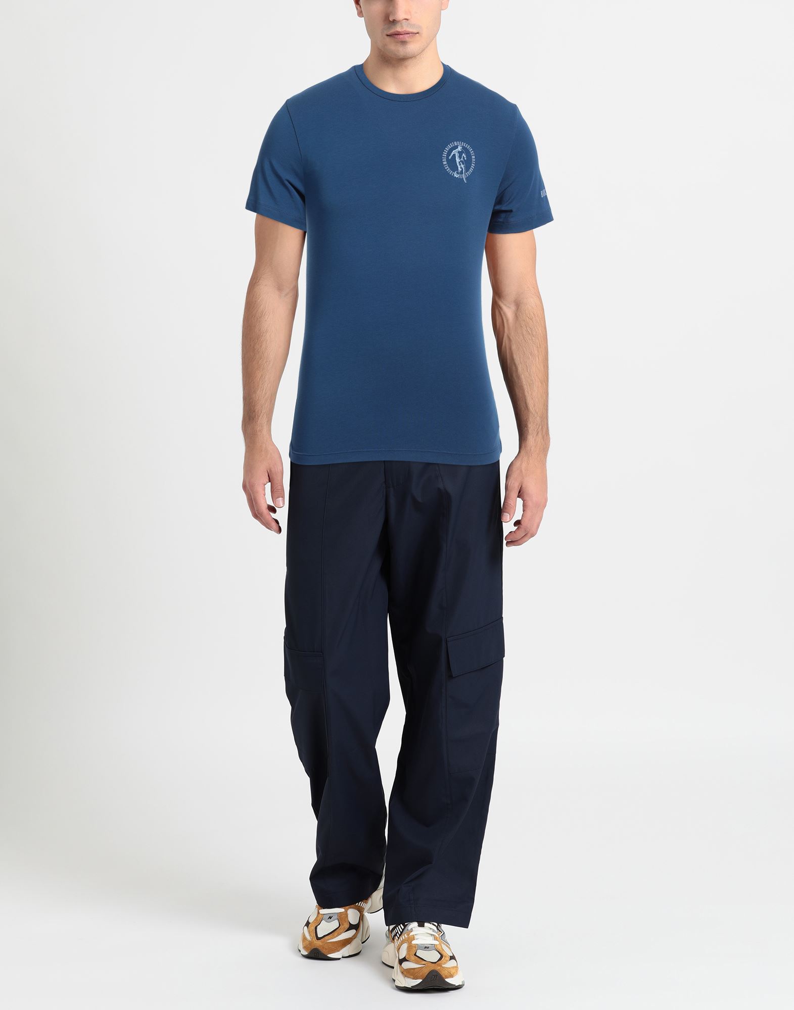 BIKKEMBERGS man t-shirt blue size xxxl cotton, elastane