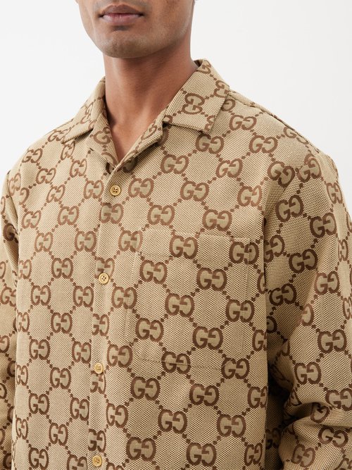 Gucci Maxi Gg-Jacquard Cotton-Blend Shirt - Camel | Editorialist