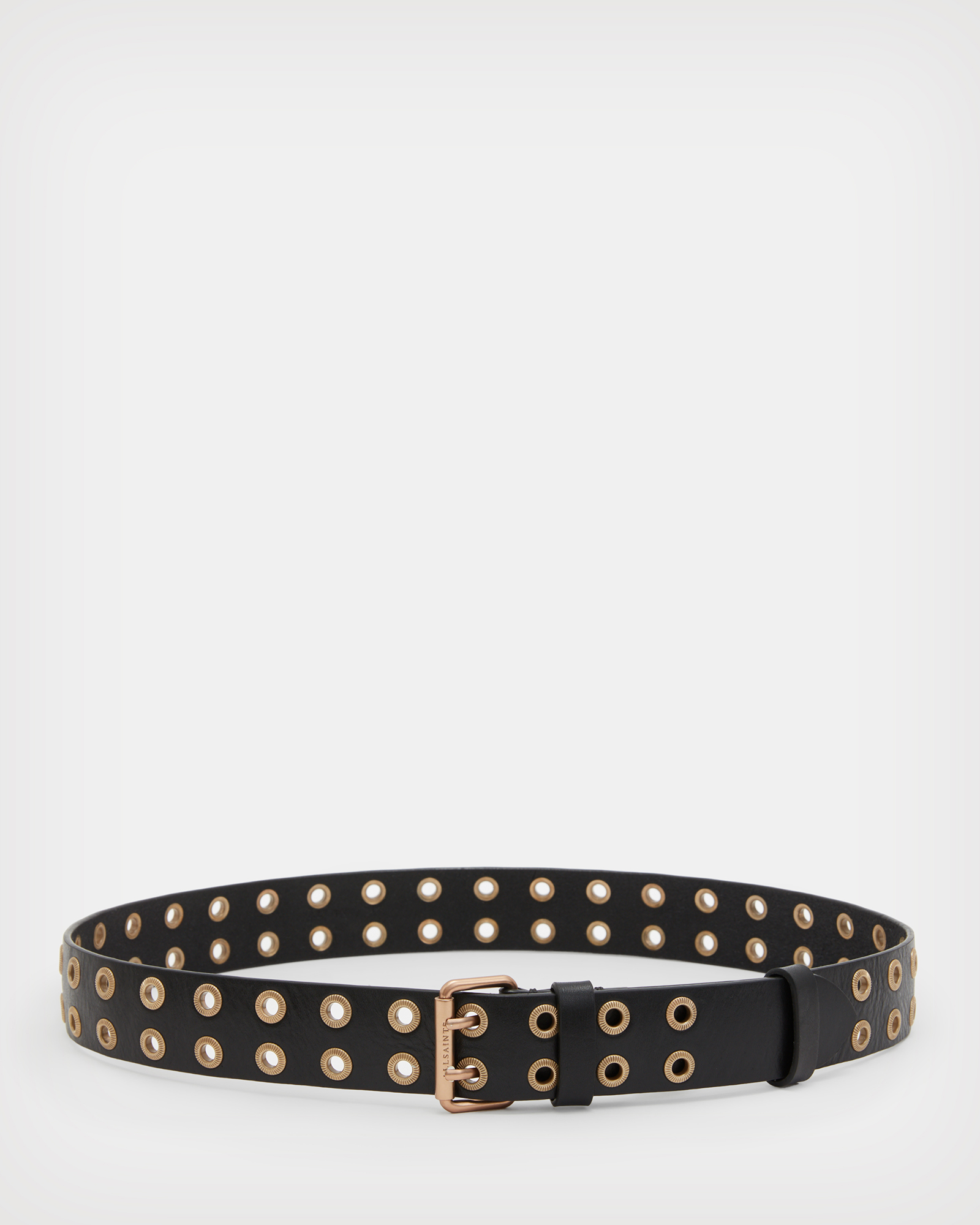 All Saints Black Leather Abigail Belt with Gold buckle/rivets, women’s L/XL, new Allsaints Abigail Leather Belt In Black - 70% Off | Editorialist main image 3