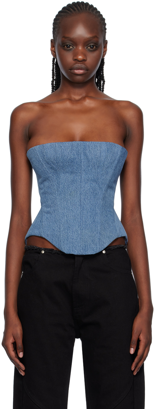 Fanc Club Blue Bella Denim Corset In Denim/Black - 21% Off | Editorialist