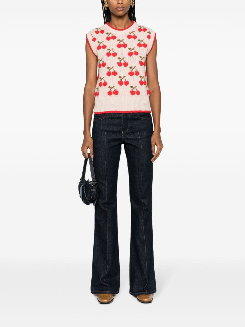 LA DOUBLEJ La DoubleJ Cherry Intarsia-Knit Vest