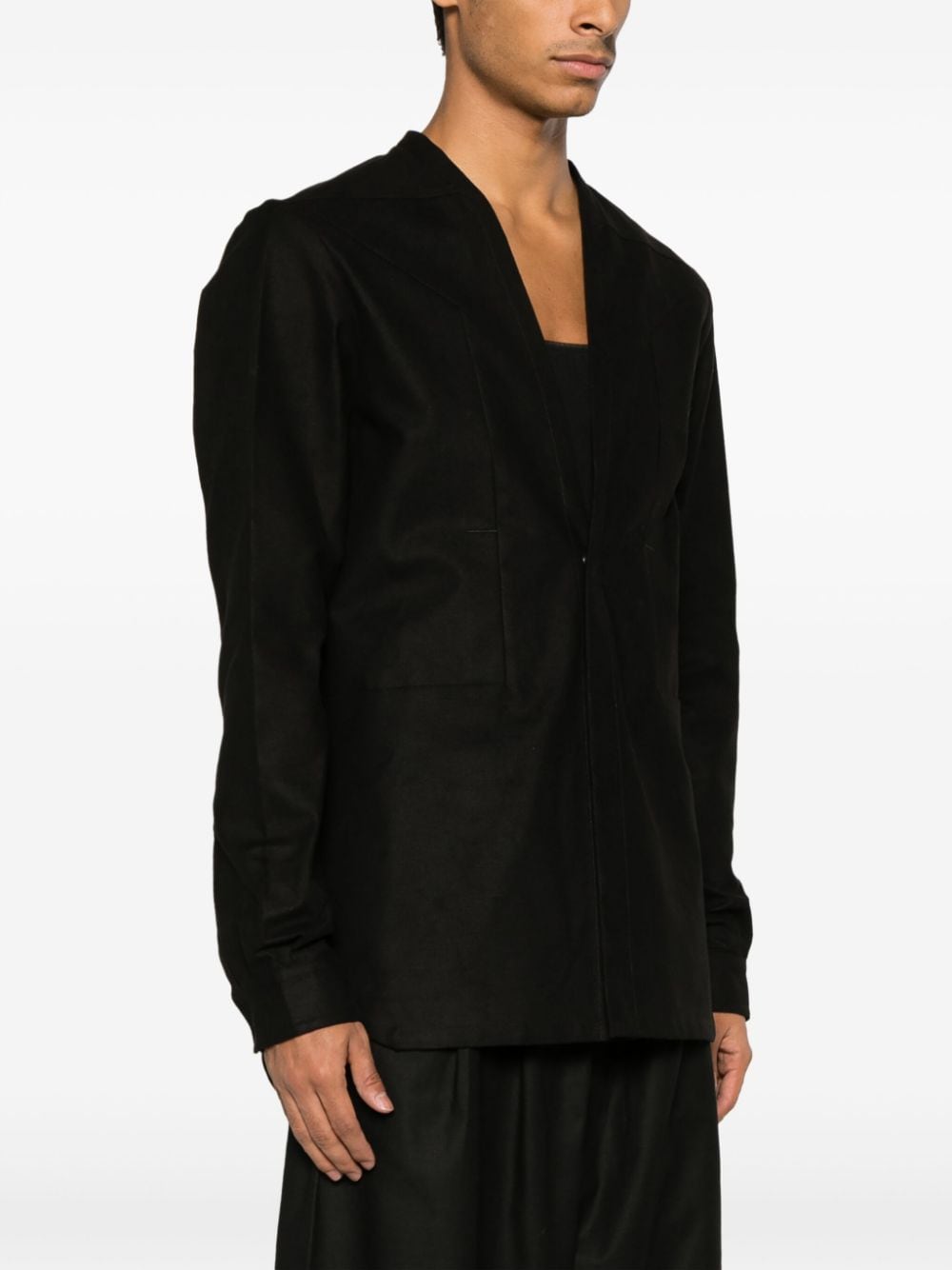 Rick Owens Secret Larry V-Neck Shirt Jacket In Black - 70% Off 
