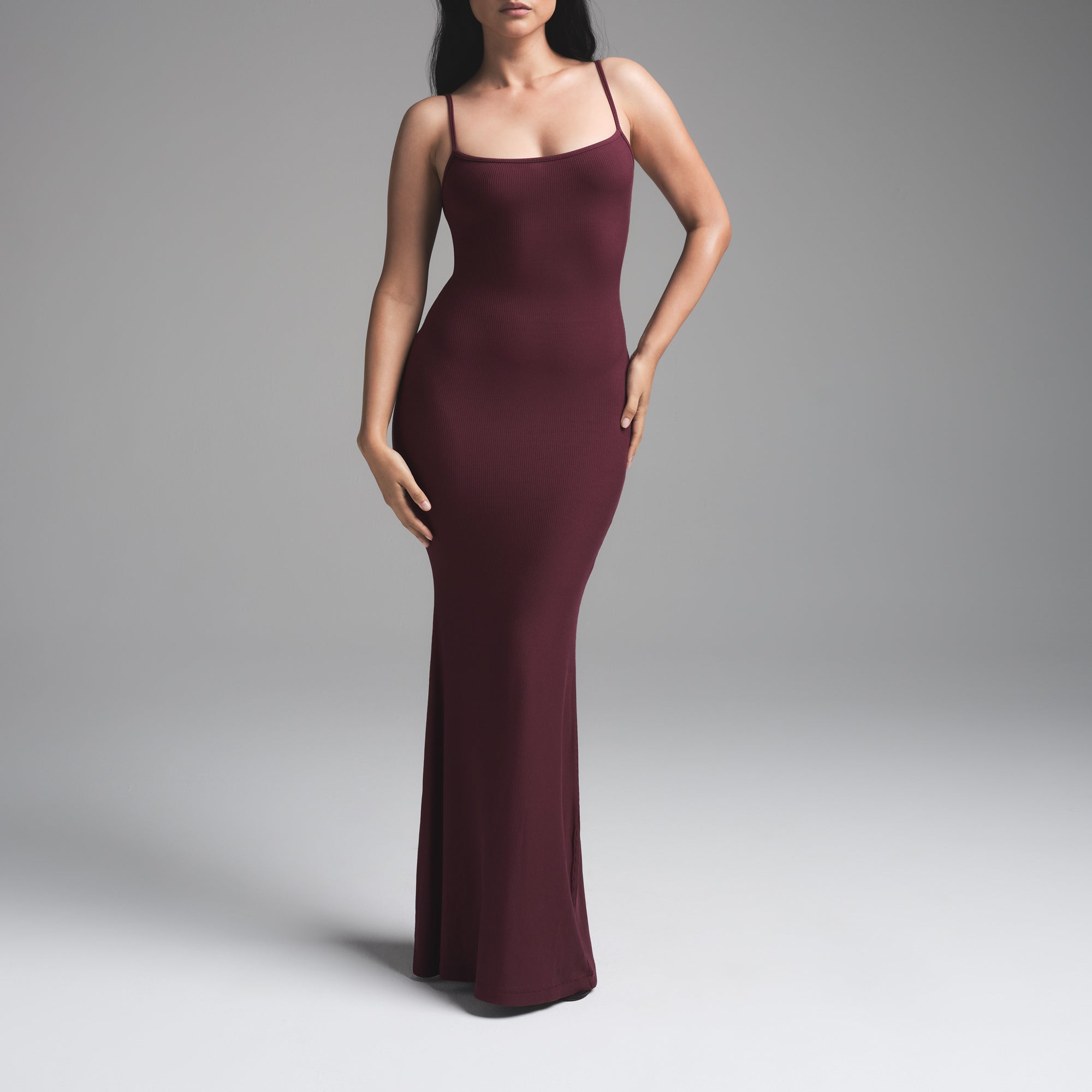 Skims Petite Long Slip Dress | Red | | Soft Lounge - Onyx | Editorialist