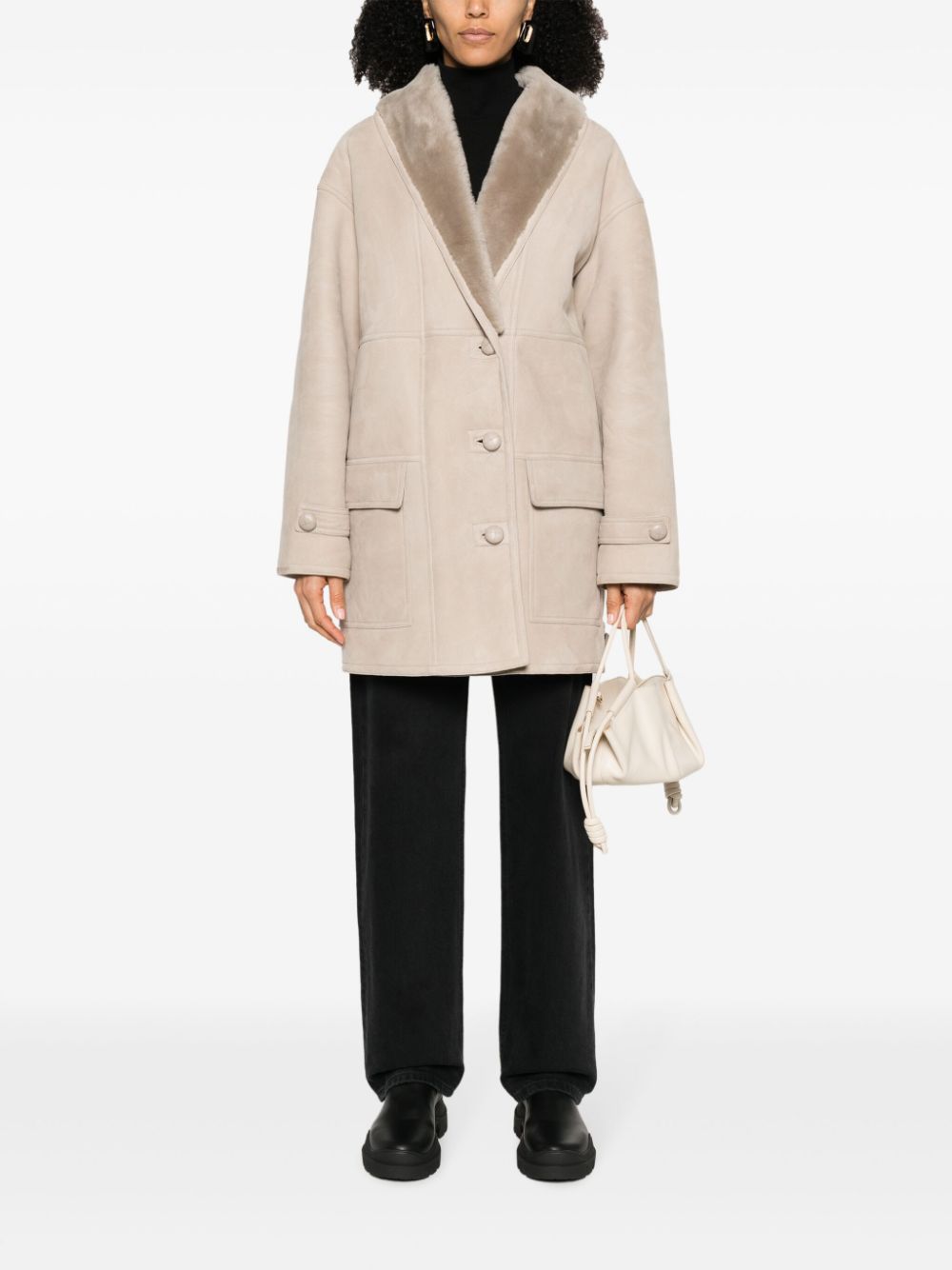 LISKA Liska Shearling-Collar Single-Breasted Coat