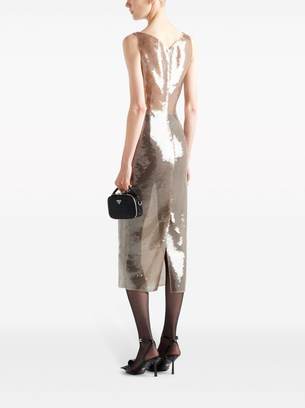Prada Sequinned Tulle Midi Dress - Neutrals | Editorialist