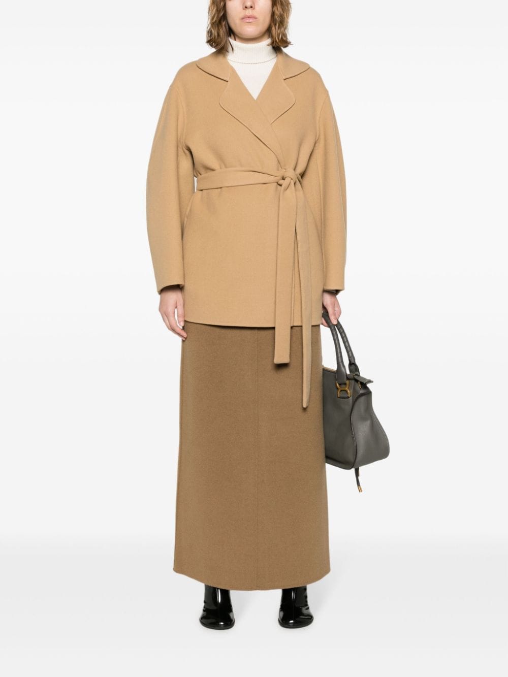 CHLOÉ Brushed Belted Coat Notch Lapels