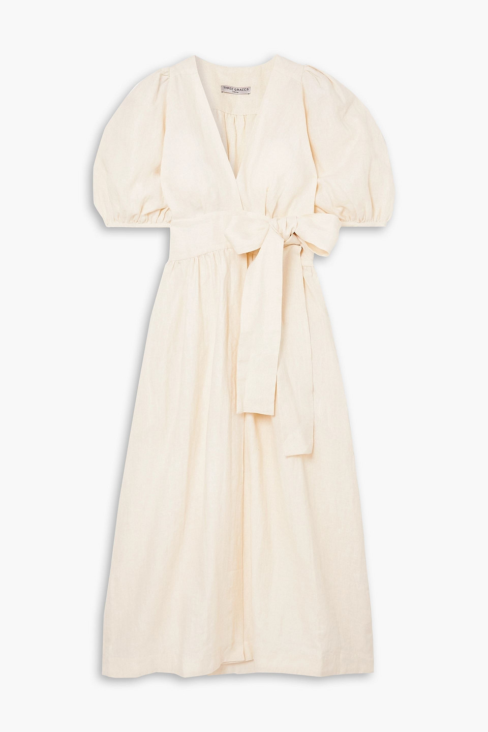 Buy THREE GRACES LONDON Fiona Linen Midi Wrap Dress - Cream At 64% Off |  Editorialist