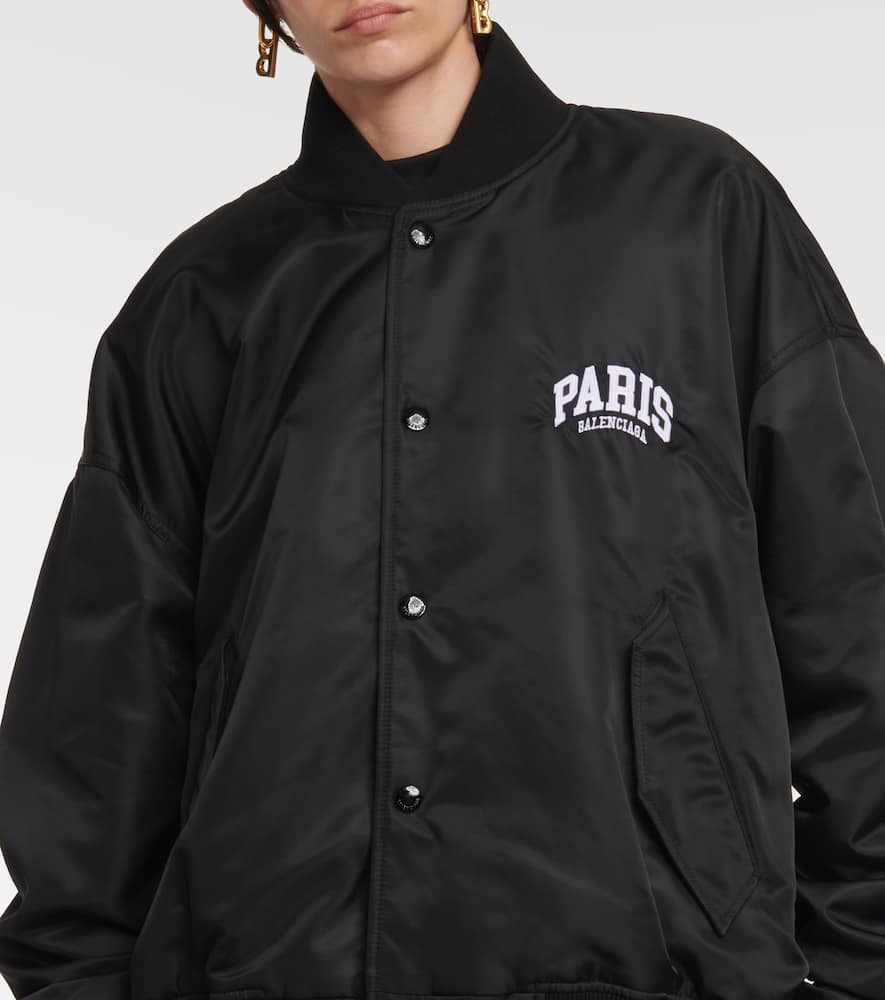 Balenciaga Paris Satin Varsity Jacket In Black - 40% Off