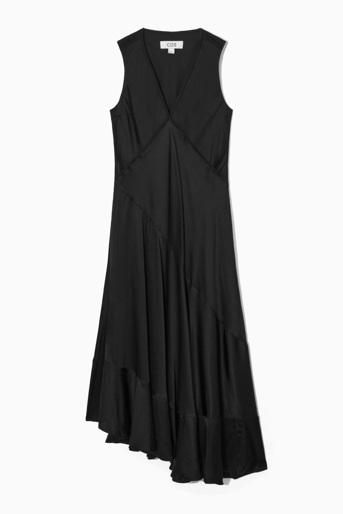 Cos Asymmetric Satin Midi Dress - Black | Editorialist