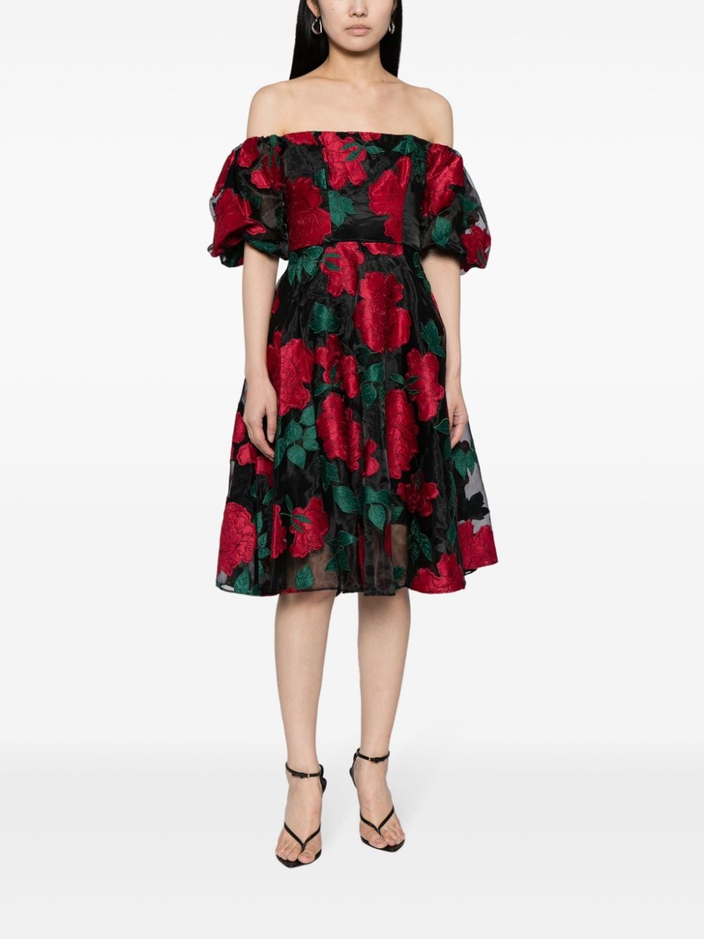 MARCHESA Marchesa Notte Claude Floral-Appliqué Midi Dress