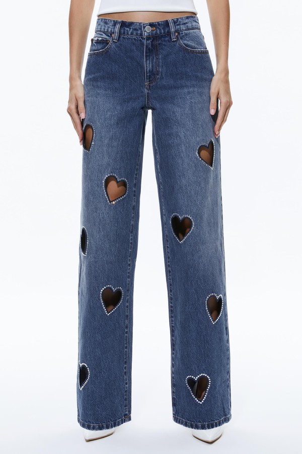 Alice + Olivia Karrie Embellished Heart Jean - Blue | Editorialist