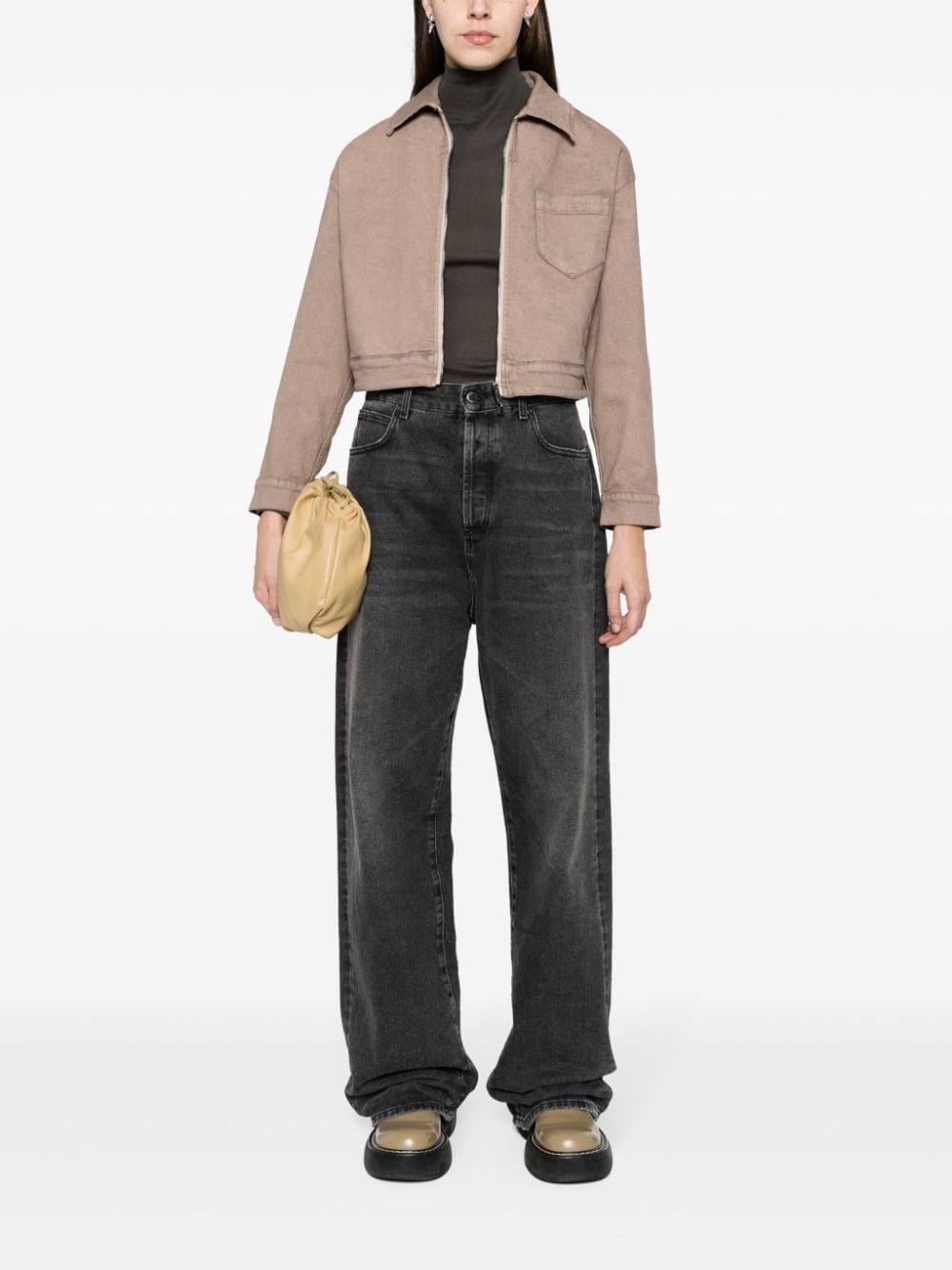PESERICO Cropped Zip-Up Denim Jacket
