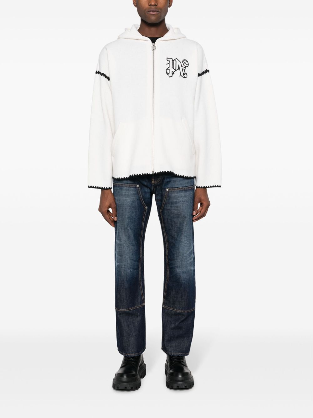 PALM ANGELS Palm Angels Monogram-Embroidered Wide-Leg Jeans