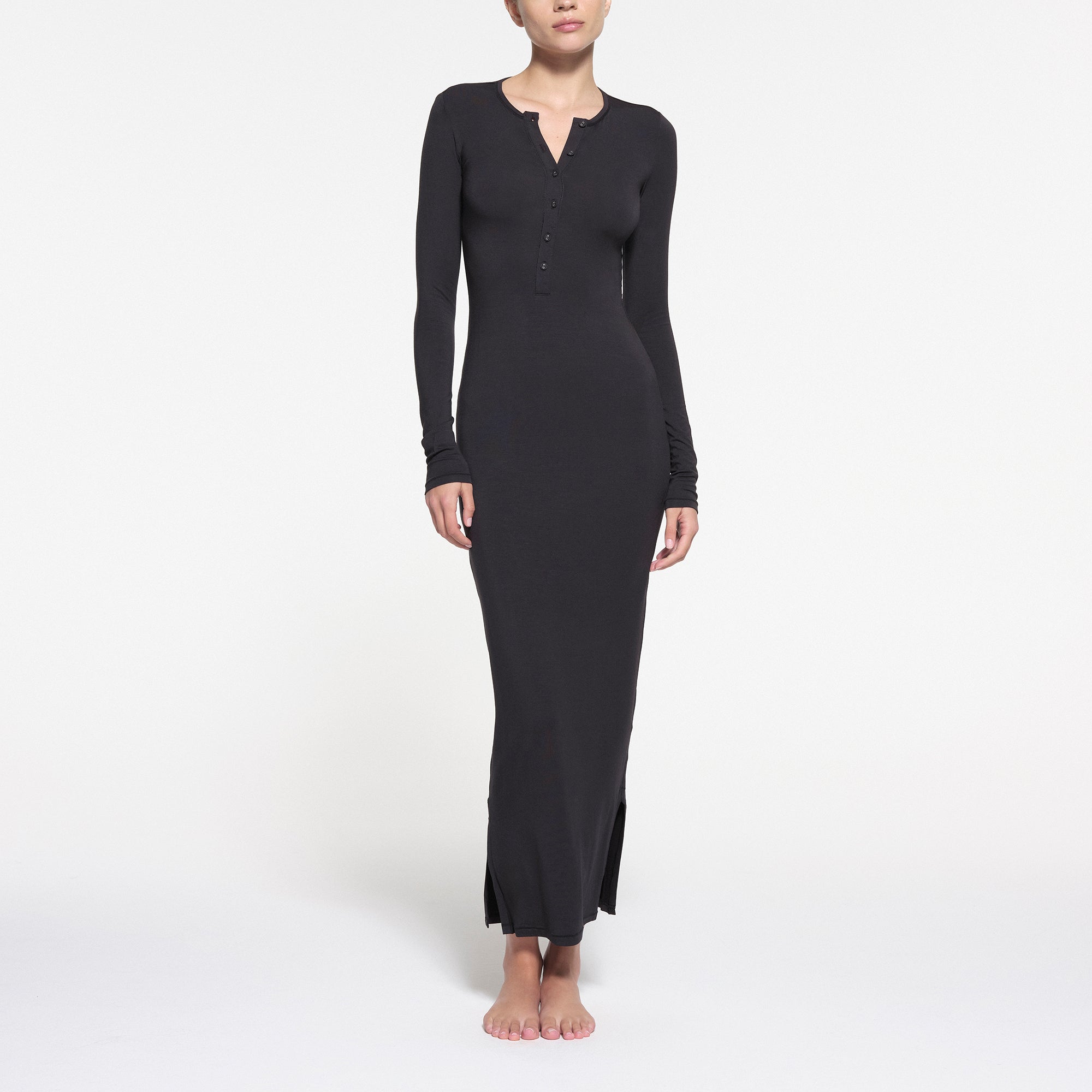 Skims Sleep Henley Long Dress - Onyx | Editorialist Skims Sleep Henley Long Dress - Onyx | Editorialist