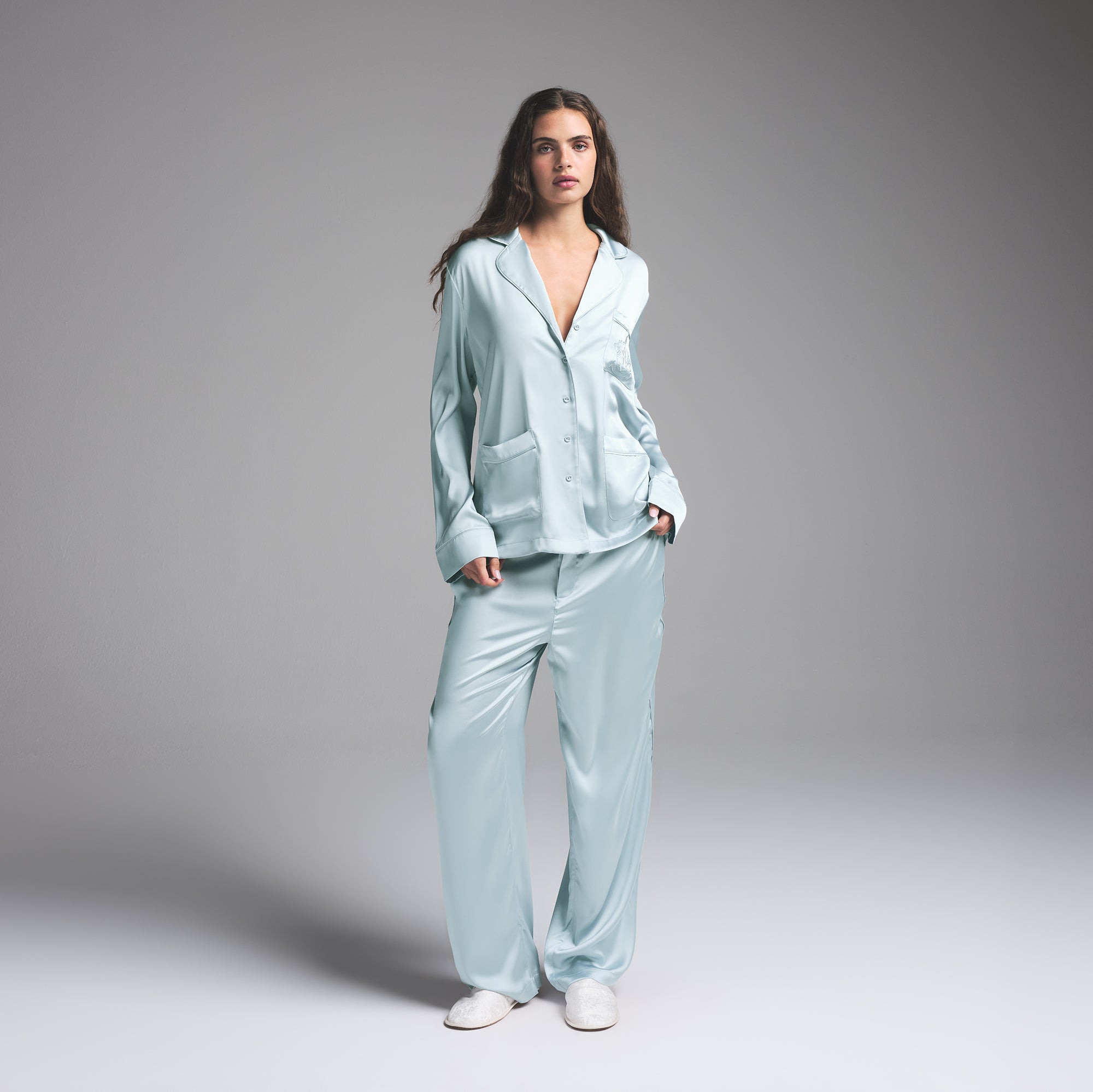 skims silk button up night dress Skims Red Sheer Silk Button-Up Pyjama Shirt Top + Bottoms Set