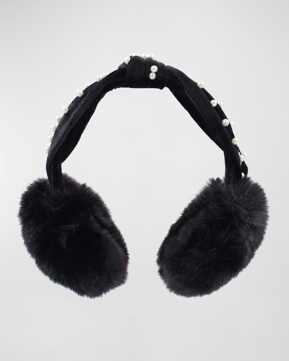 Surell Pearly Knotted Velvet & Faux Fur Ear Muffs In Ivory  display picture 2