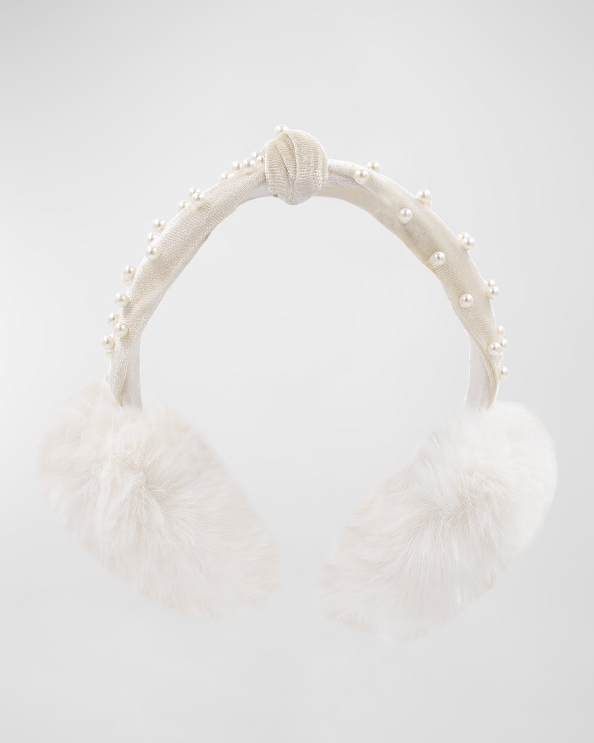 Surell Pearly Knotted Velvet & Faux Fur Ear Muffs In Ivory  display picture 3