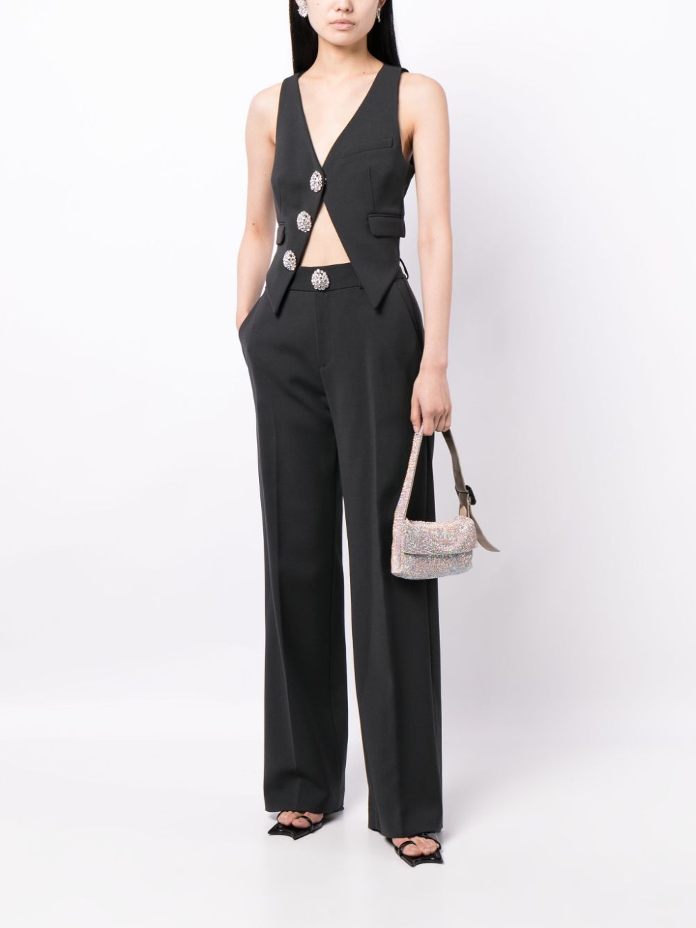 AREA Crystal-Embellished V-Neck Top