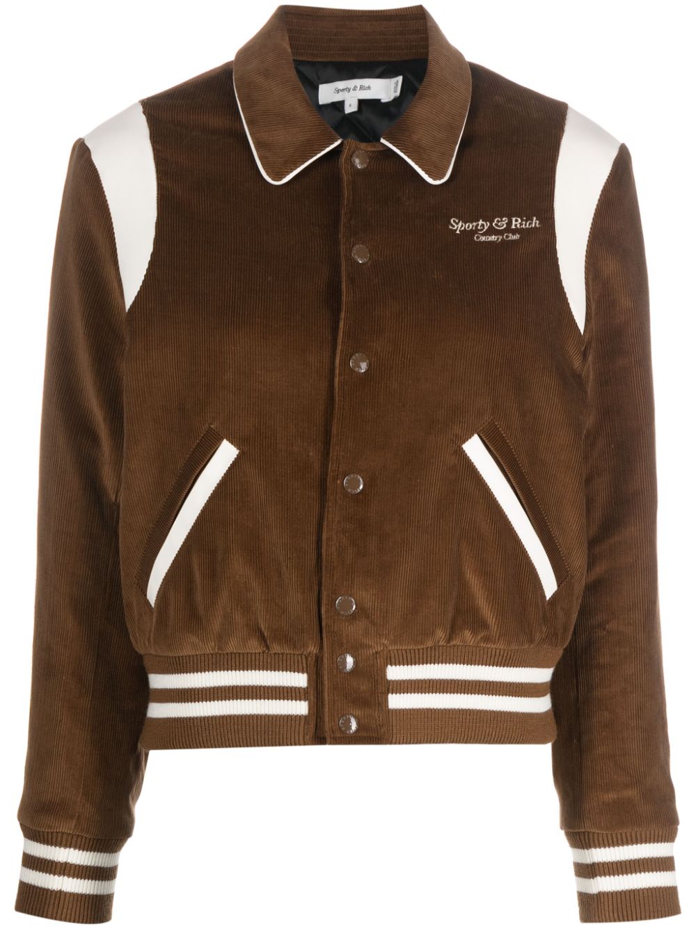 SPORTY & RICH Sporty & Rich Logo-Embroidered Corduroy Bomber Jacket