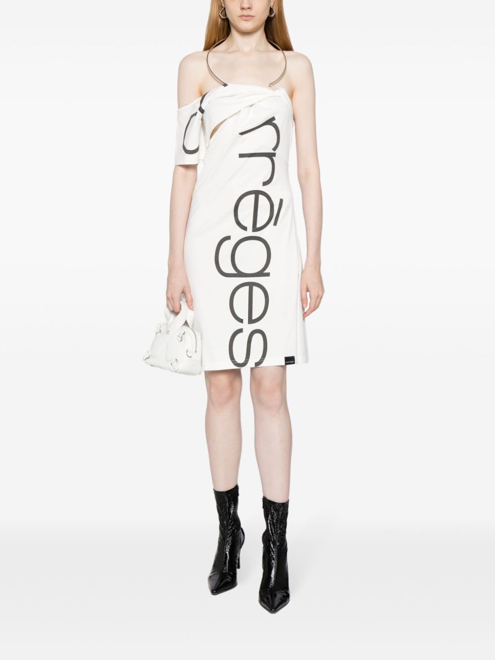 COURREGES Courrèges logo-print one-shoulder mini dress