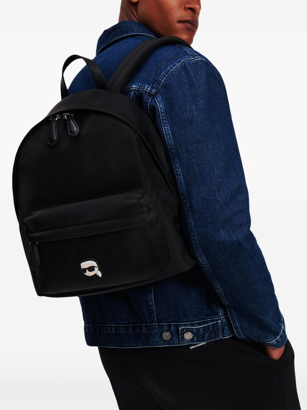 Karl Lagerfeld Black Backpack with Red Appliqué Letters Karl Lagerfeld Ikon Appliqué Backpack In Black | Editorialist main image 4