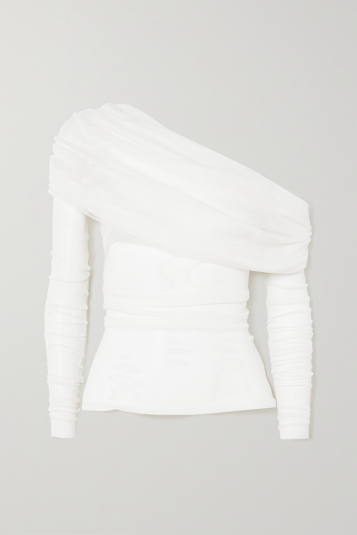 CHRISTOPHER ESBER Off-the-Shoulder Gathered Silk-Tulle Top