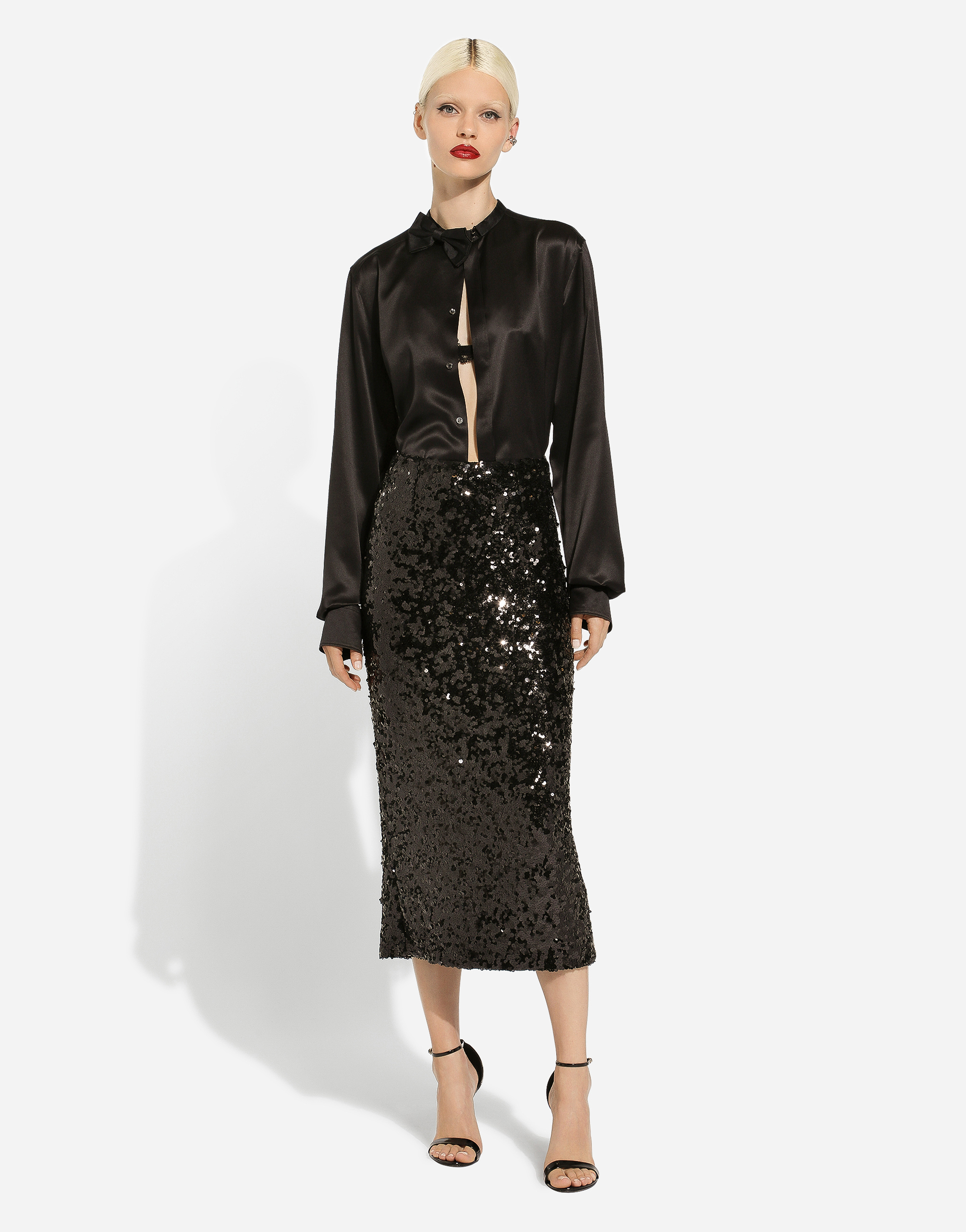 DOLCE & GABBANA Satin Shirt with Bow-Tie Detailing