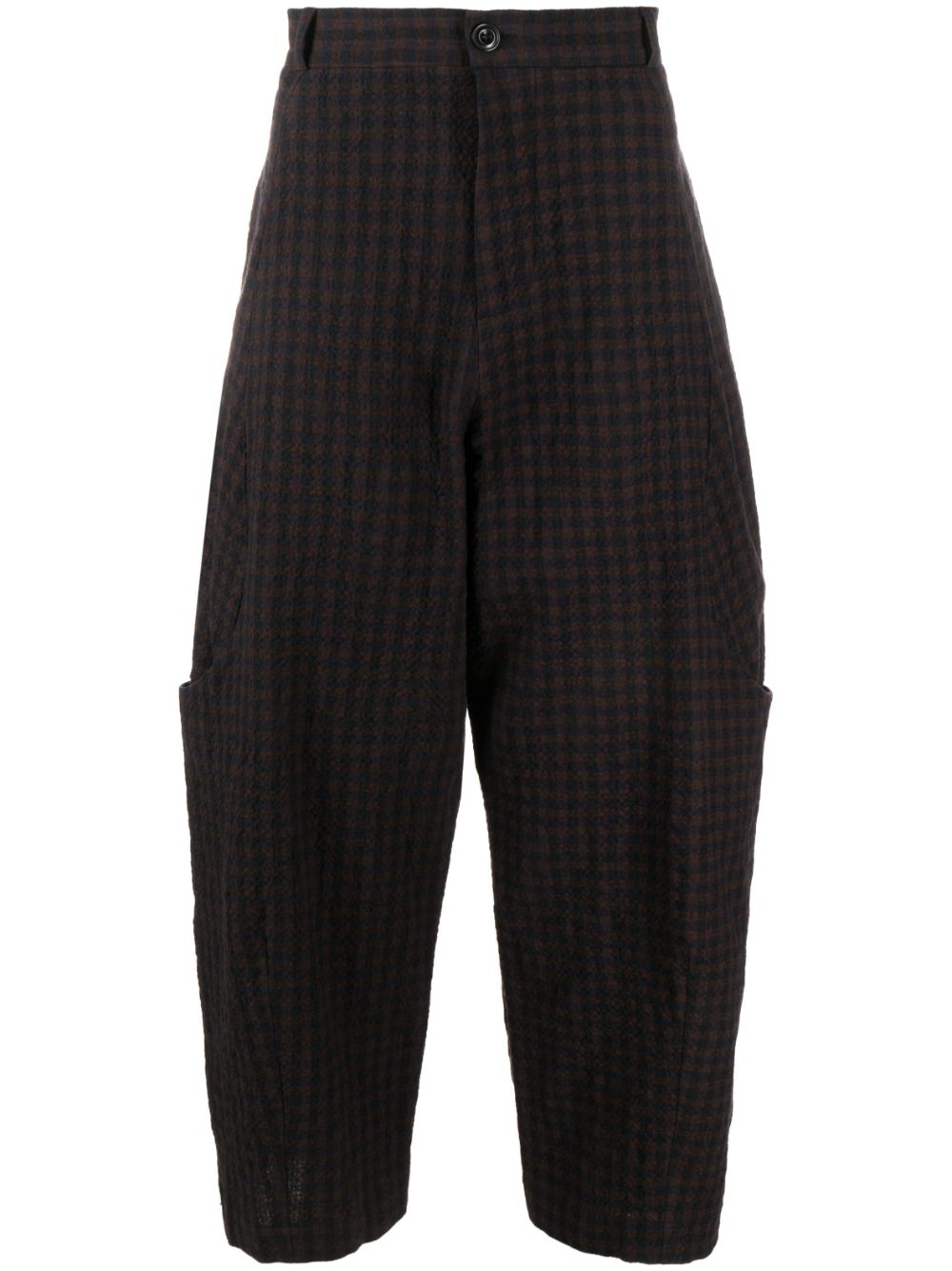 Sage Nation Malay Gingham Check-Print Trousers - Brown | Editorialist