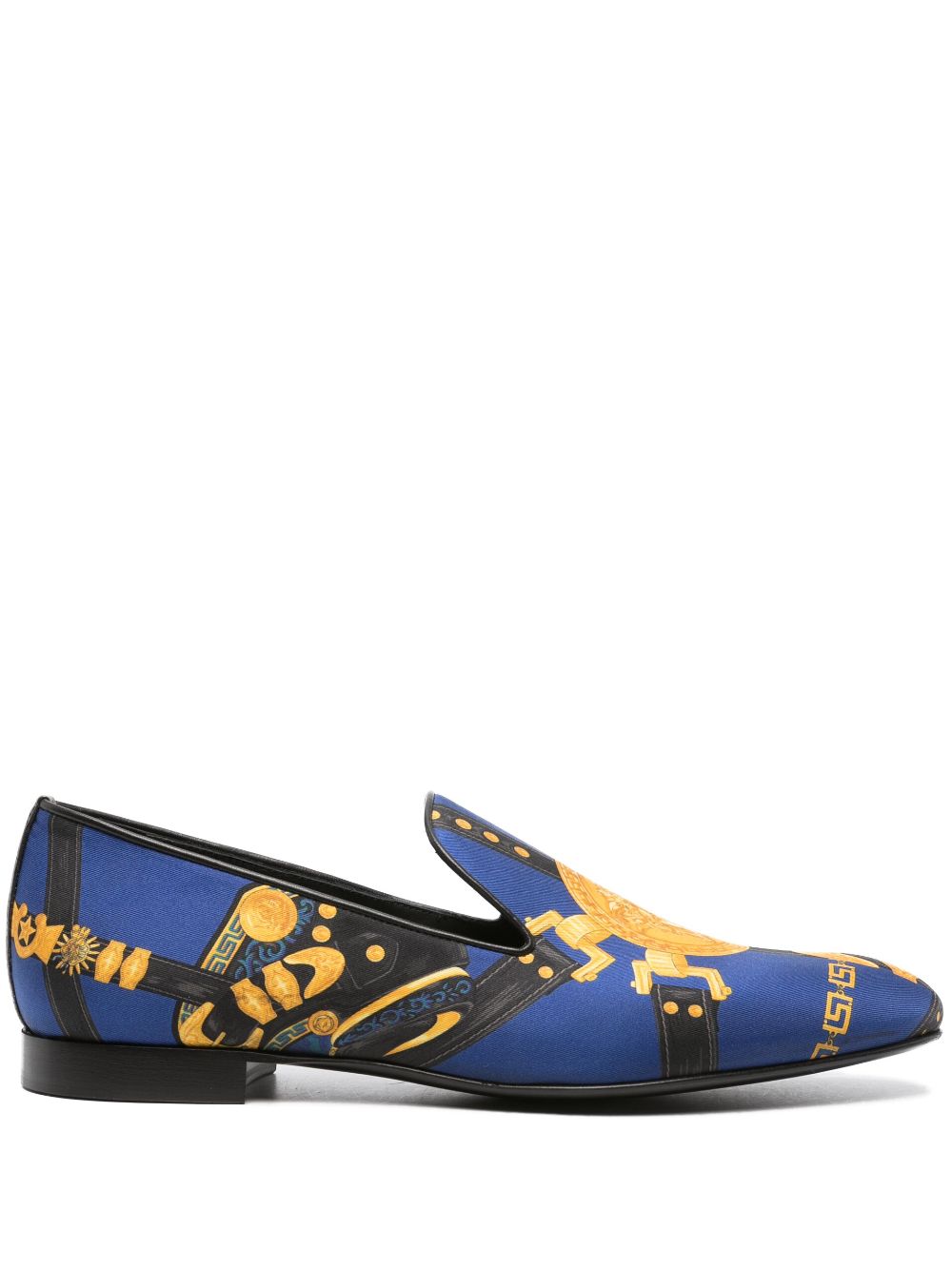 Versace Medusa Saddle Silk Slipper - Blue | Editorialist display picture 1