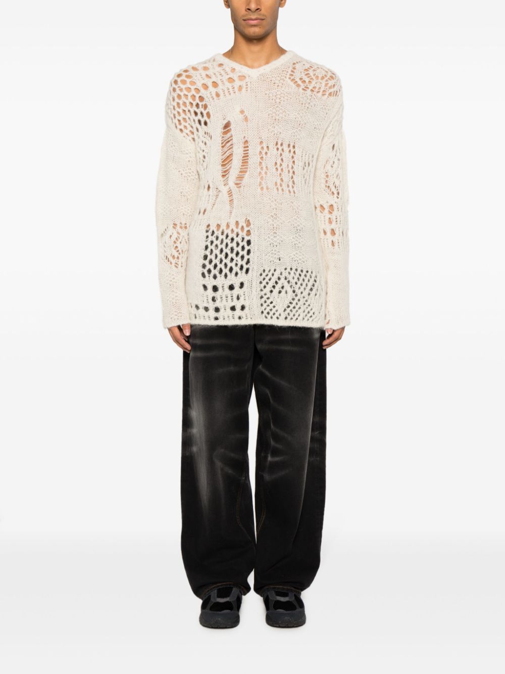 Our Legacy V-Neck Crochet-Knit Sweater - White | Editorialist