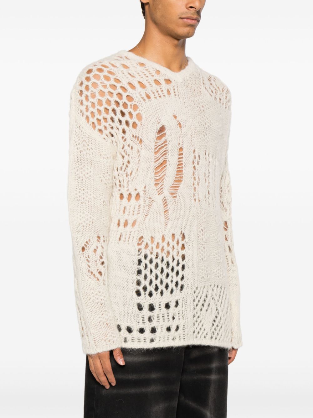 Our Legacy V-Neck Crochet-Knit Sweater - White | Editorialist