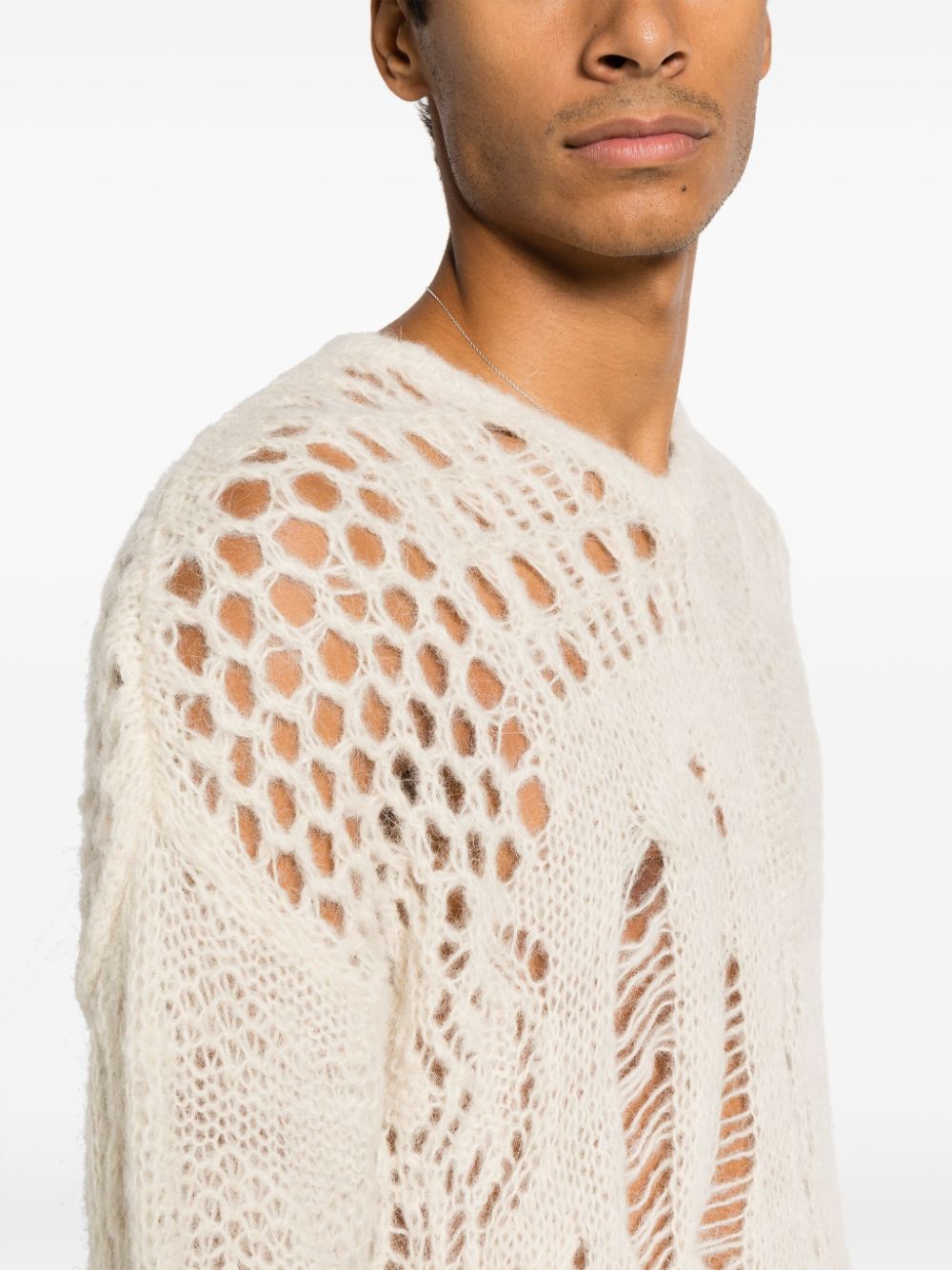 Our Legacy V-Neck Crochet-Knit Sweater - White | Editorialist
