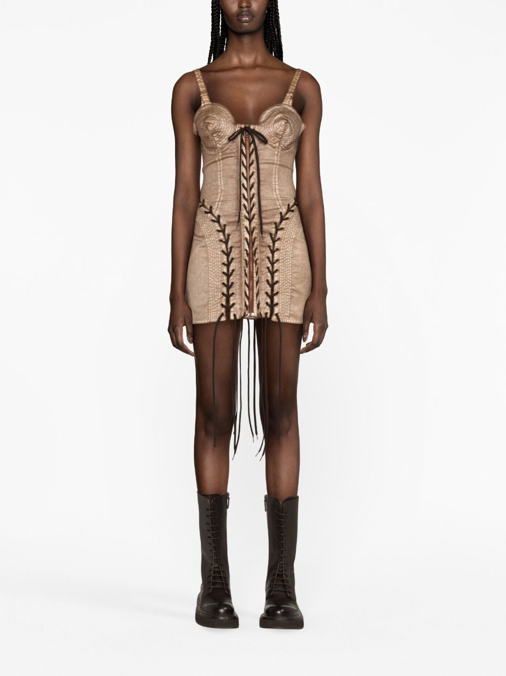 Jean Paul Gaultier X Knwls Conical Laced Mini Dress - Brown