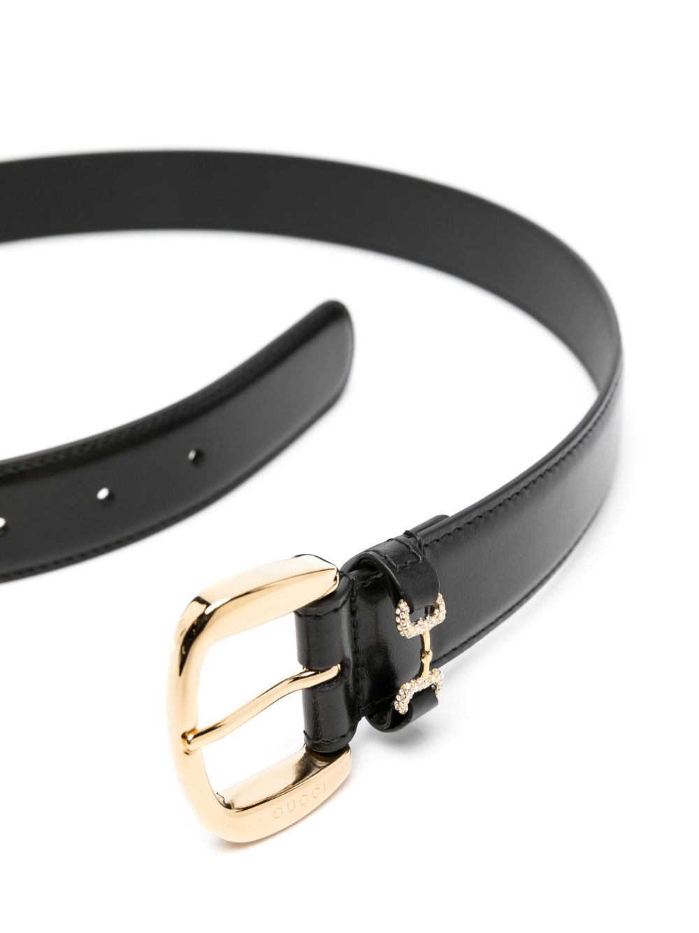 Gucci Black Leather Crystal Horsebit Plate Belt 95-38 Gucci belt 95 38 - Gem main image 2