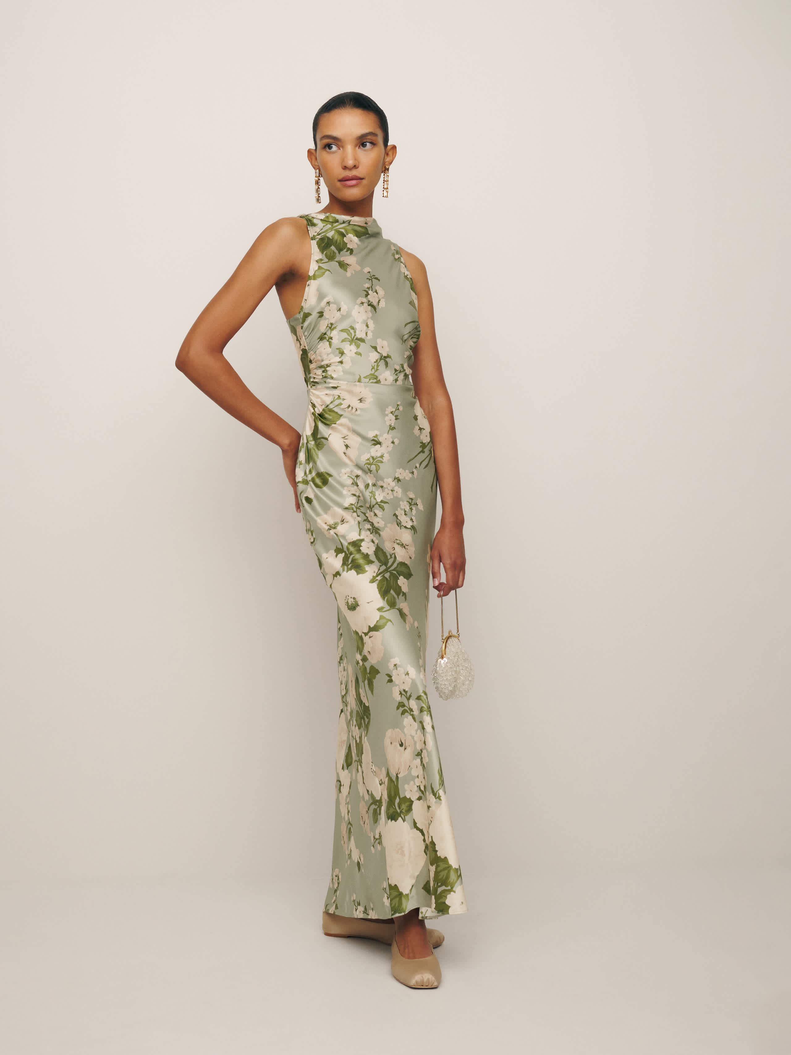 anaiis silk dress Reformation Morel Brown High Neck Maxi – The Closet New York Draped high neck Reformation Anaiis Silk Dress by