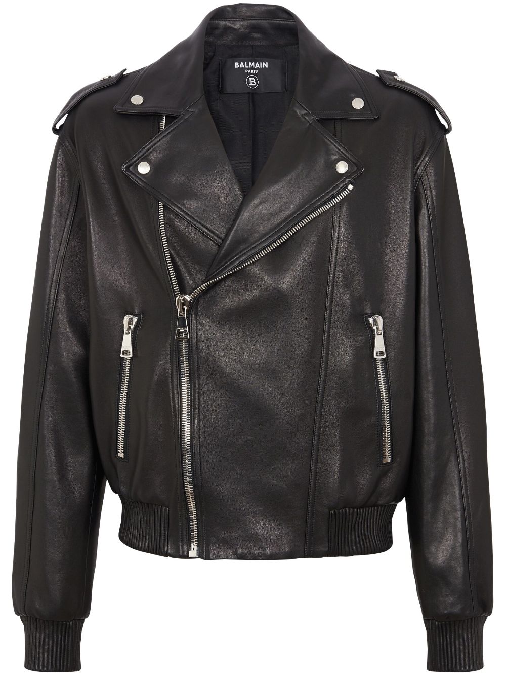 Balmain Leather Biker Jacket In Black | Editorialist