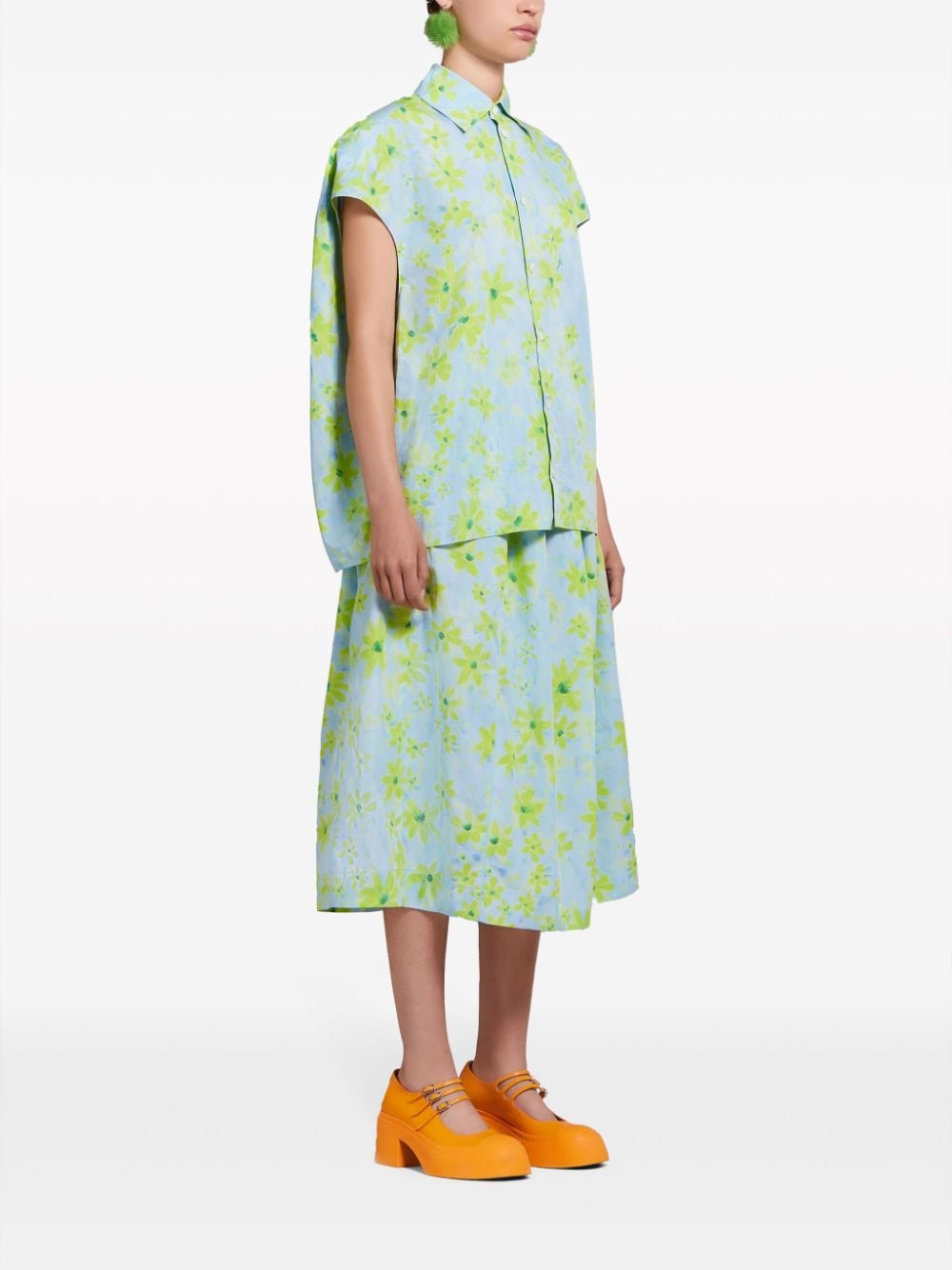 MARNI Marni A-Line Floral-Print Cotton Midi Skirt