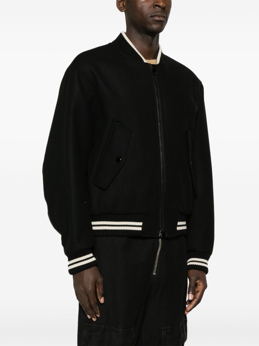 Dries Van Noten Back-Zip Wool Bomber Jacket - Black | Editorialist