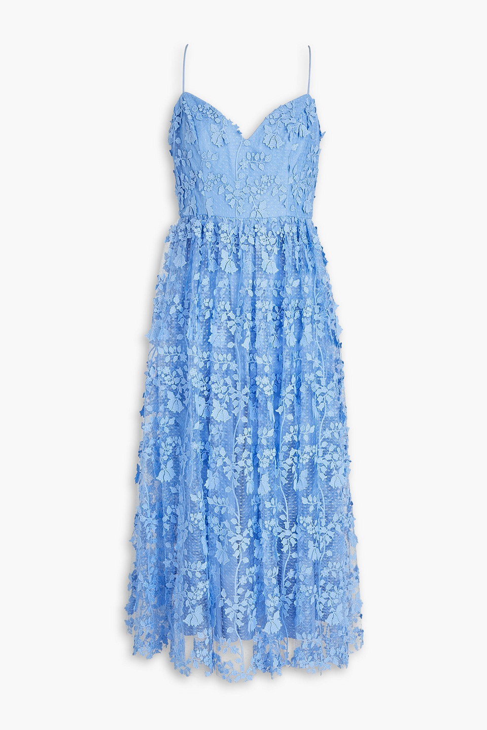 Monique Lhuillier Gathered Guipure Lace Midi Dress In Light Blue - 80% Off  | Editorialist
