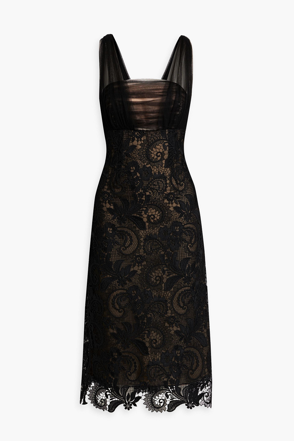 Oscar De La Renta Tulle-Paneled Corded Lace Midi Dress In Black - 85% Off |  Editorialist