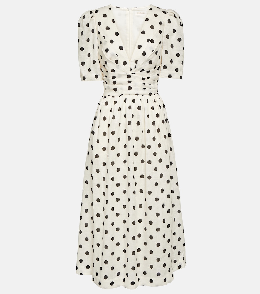 Zimmermann Crush Polka-Dot Linen Midi Dress - White | Editorialist Zimmermann Crush Polka-Dot Linen Midi Dress - White | Editorialist