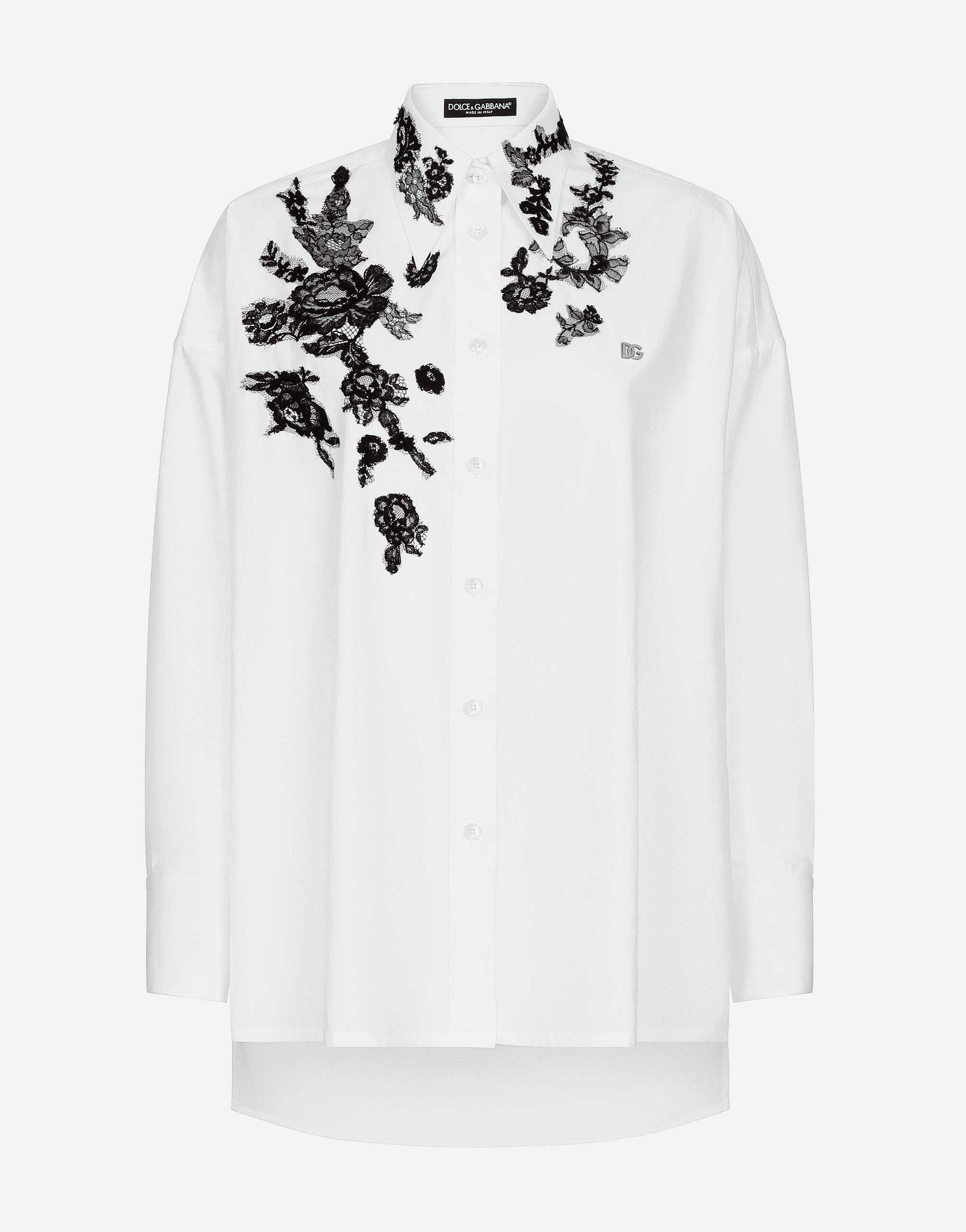 Dolce & Gabbana Oversized Cotton Shirt With Lace AppliquéS In