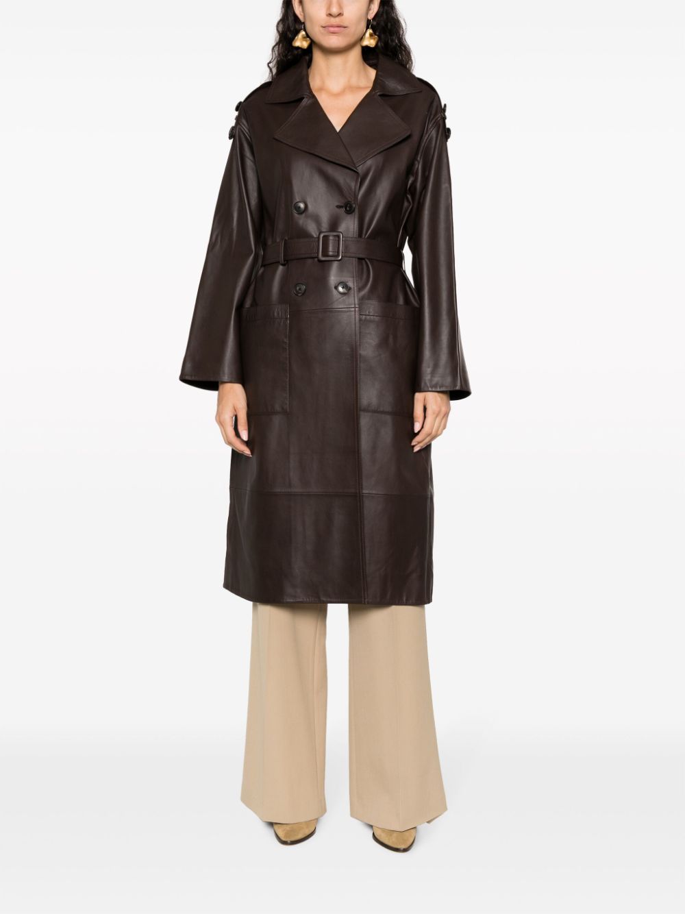 YVES SALOMON Yves Salomon Double-Breasted Leather Trench Coat