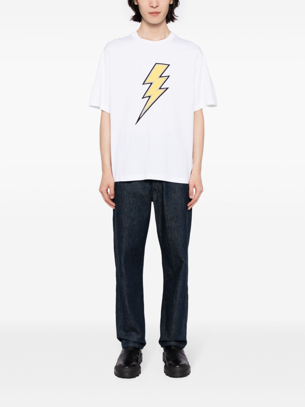NEIL BARRETT thunderbolt-embroidered cotton t-shirt