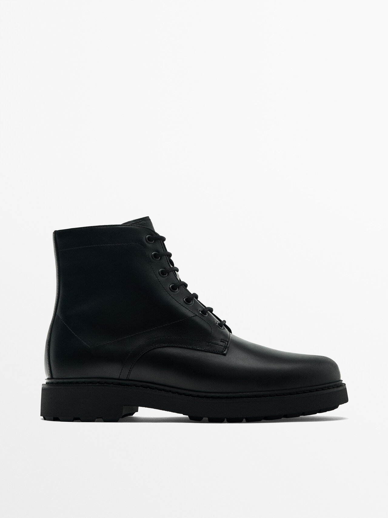 Massimo Dutti Leather Lace-Up Boots In Black - 50% Off 