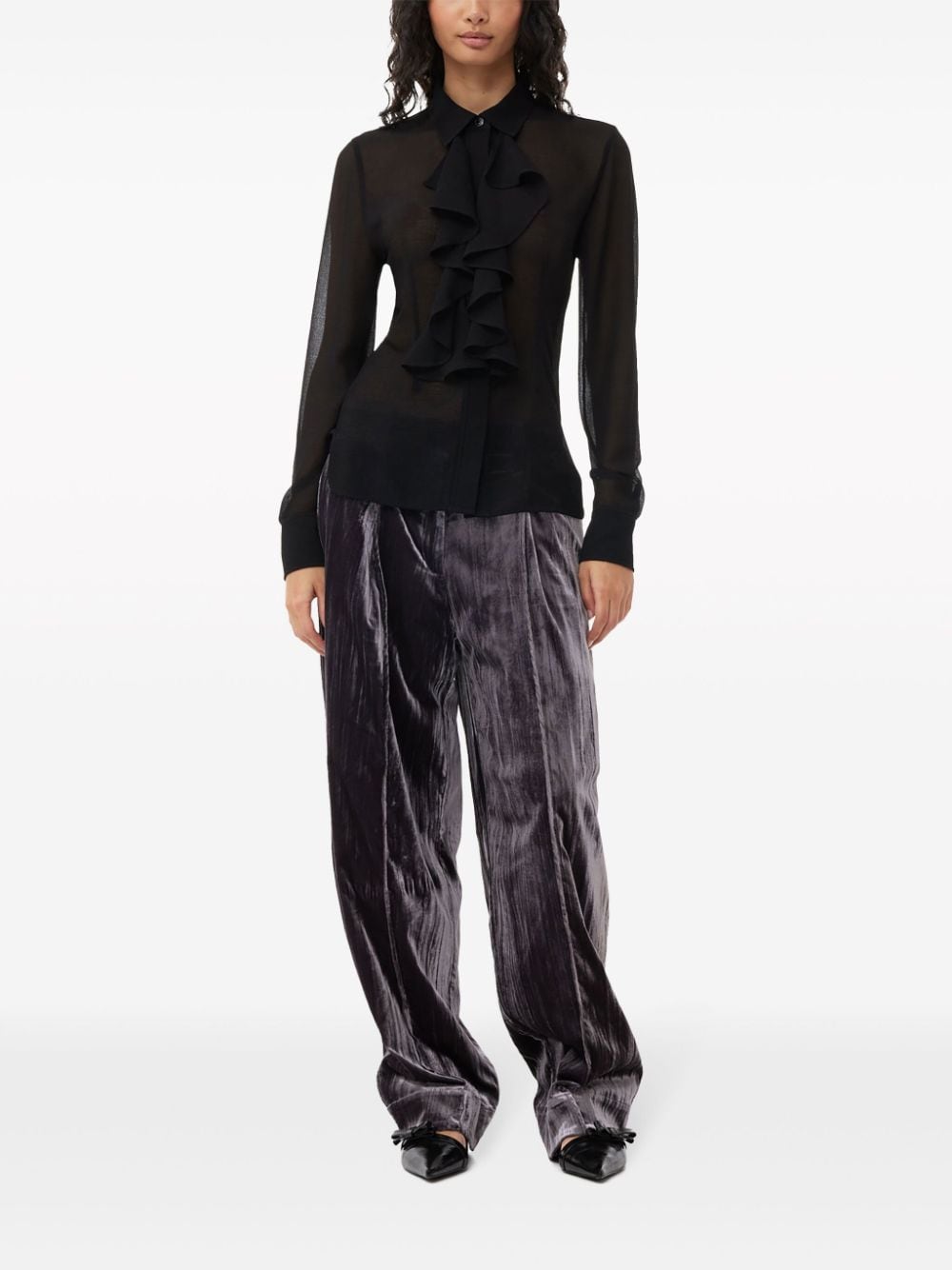 GANNI GANNI Striped Velvet-Finish Trousers